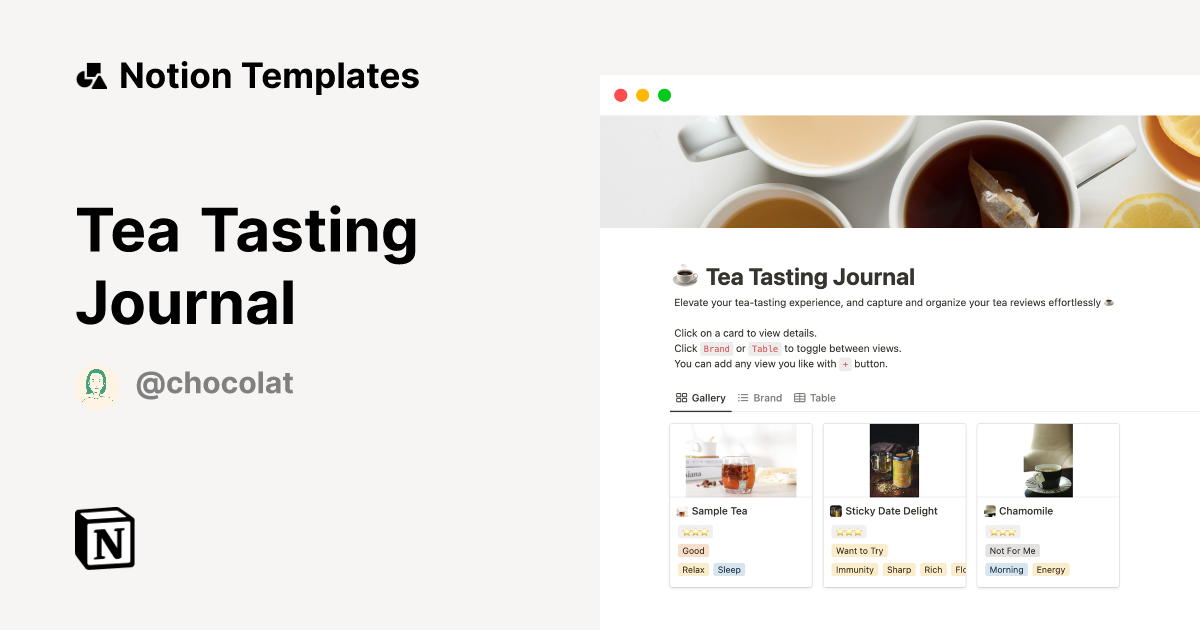 Tea Tasting Journal Template | Notion Marketplace