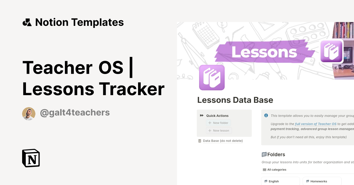 Teacher OS | Lessons Tracker Template by Galt | Teacher OS | Notion ...