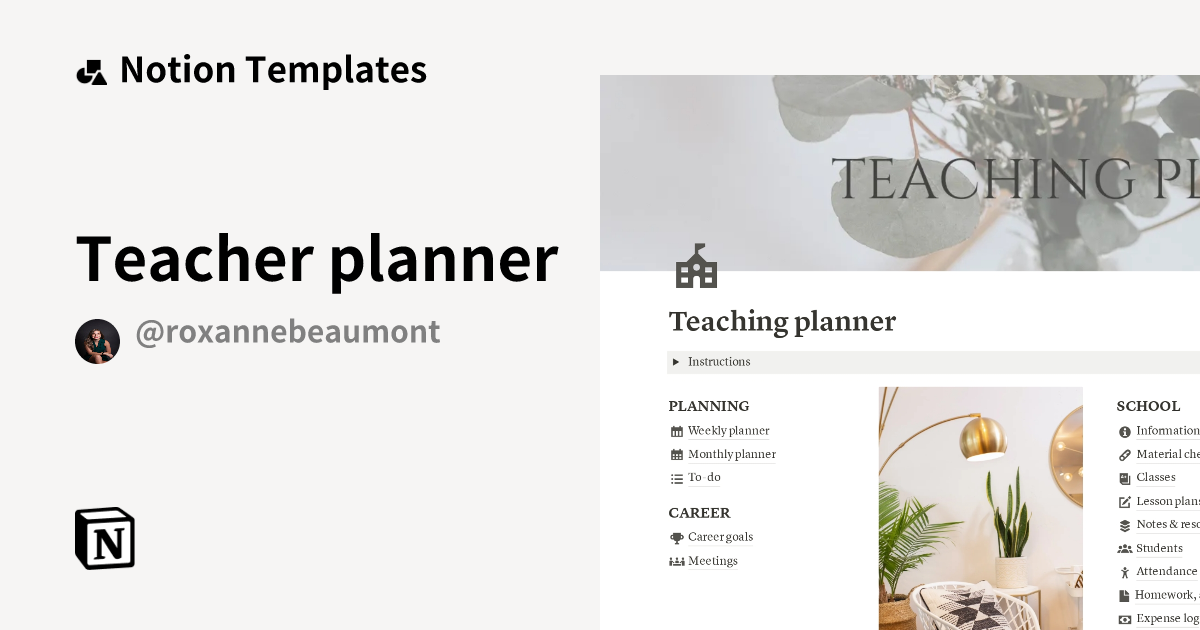 Teacher planner Template by Roxanne Beaumont | Notion Marketplace