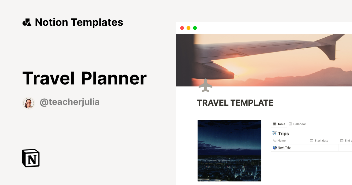 Travel Planner Template by Teacher Ju | Notion Marketplace