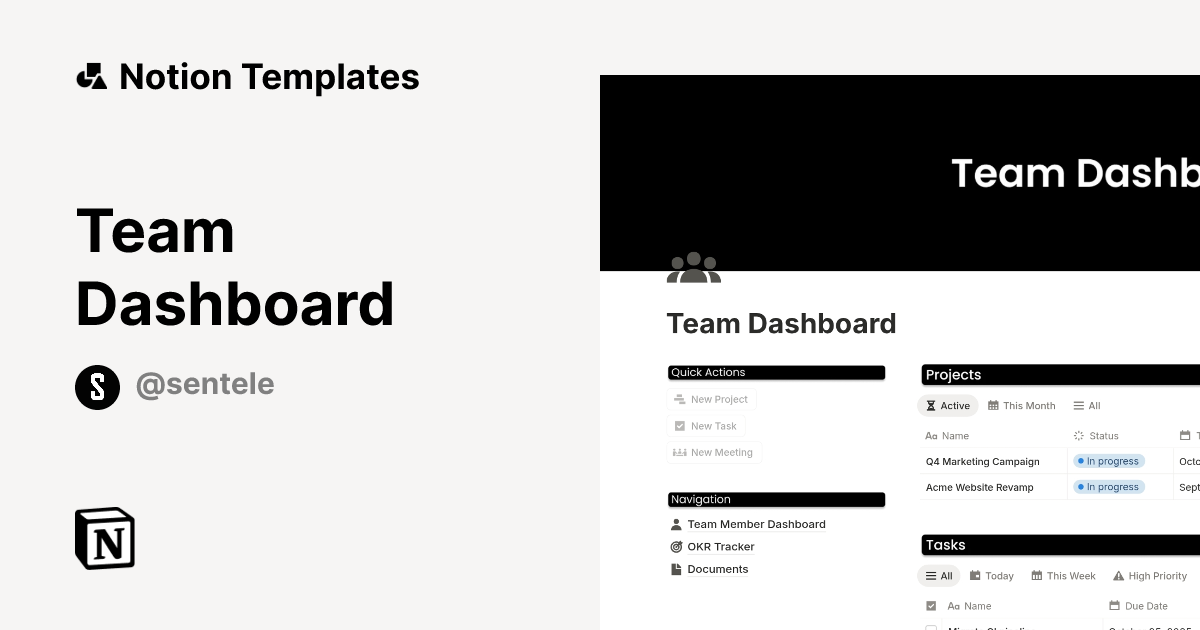 Team Dashboard Template by Sentele | Notion Marketplace