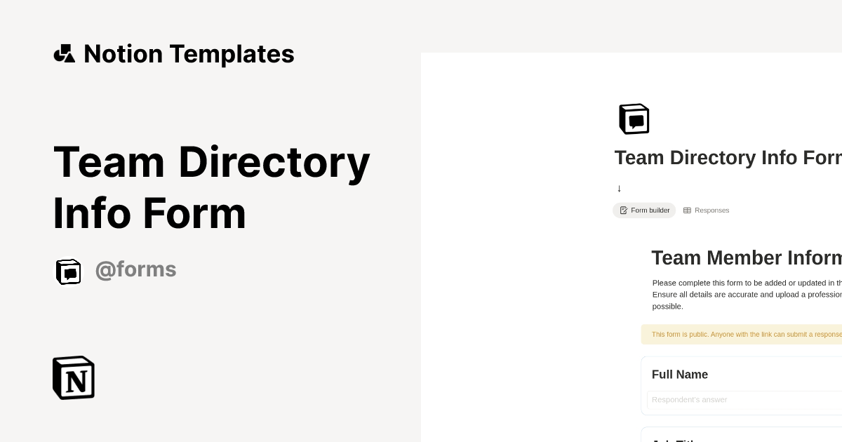 Team Directory Info Form Template | Notion Marketplace