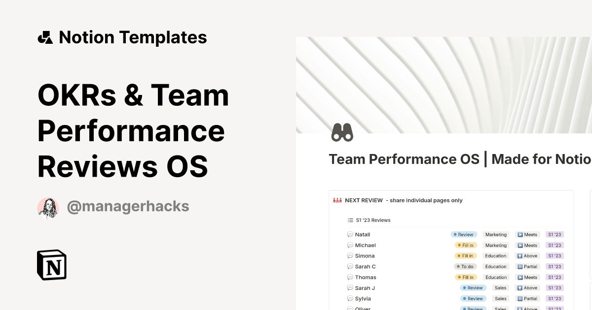 OKRs & Team Performance Reviews OS Template | Notion Marketplace