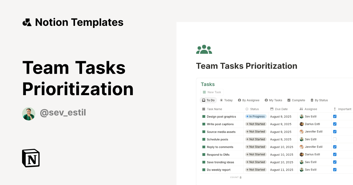 Team Tasks Prioritization Template by Sev Estil | Notion Marketplace
