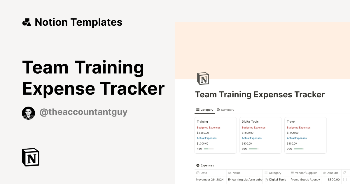 Team Training Expense Tracker Template | Notion Marketplace