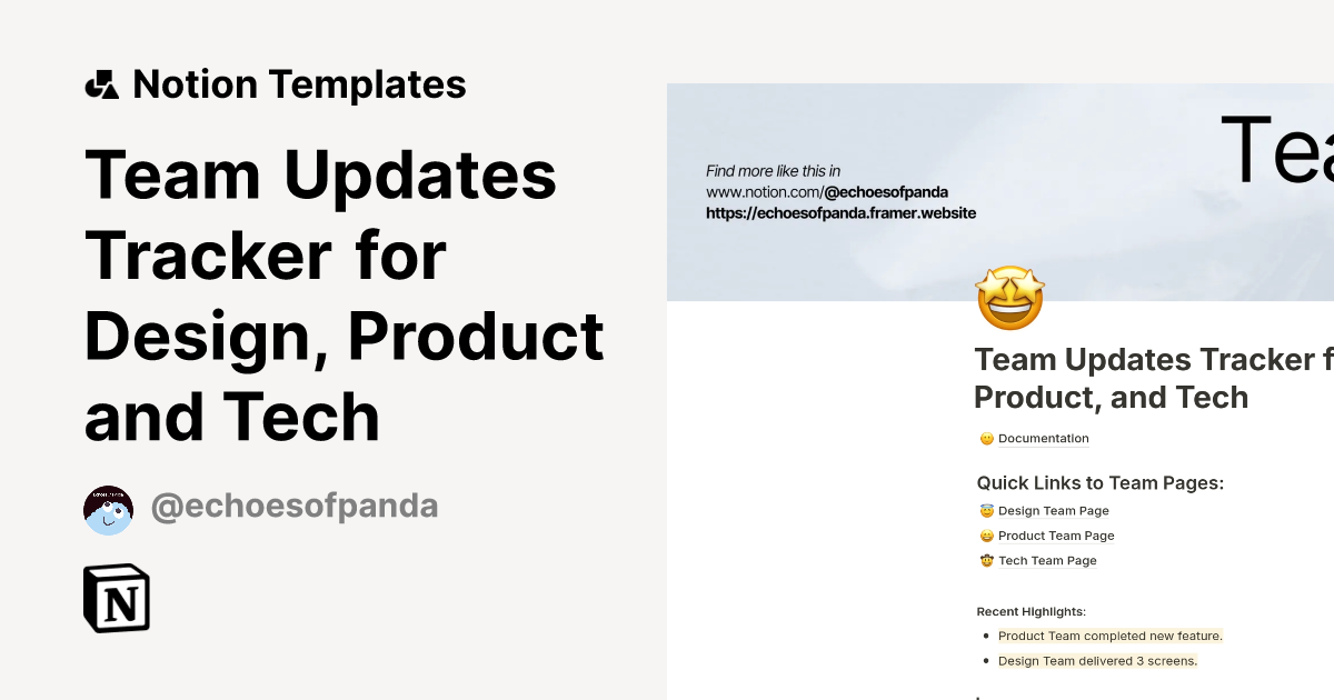Team Updates Tracker for Design, Product and Tech Template | Notion ...