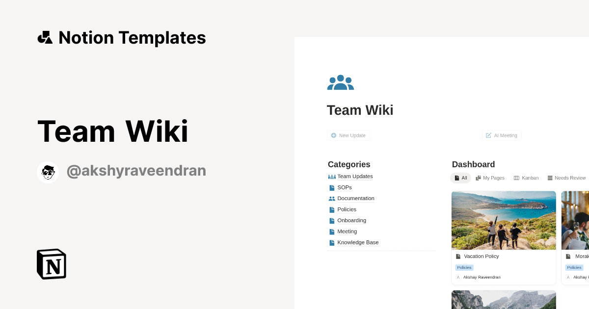 Team Wiki Template by Akshay Raveendran | Notion Marketplace