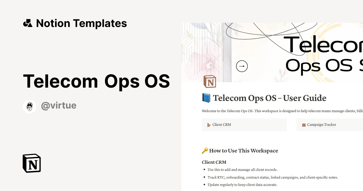 Telecom Ops OS Template by Virtue | Notion Marketplace