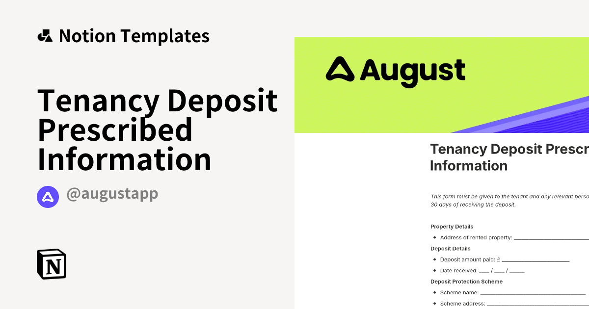 Tenancy Deposit Prescribed Information Template by August - For Self ...