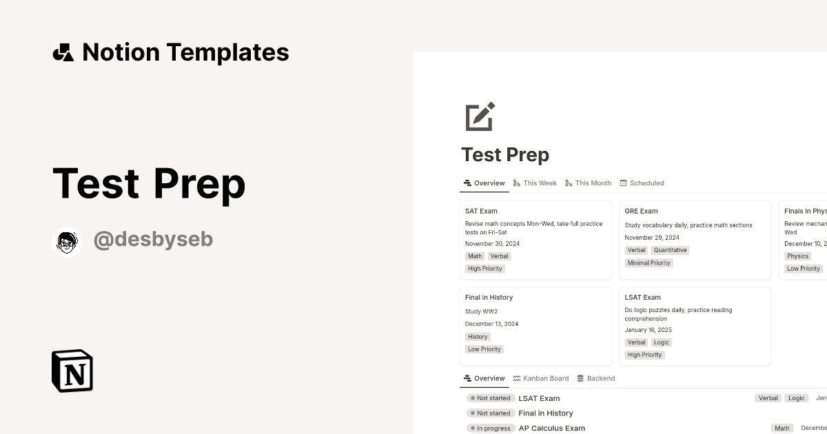 Test Prep Template by desbyseb | Notion Marketplace