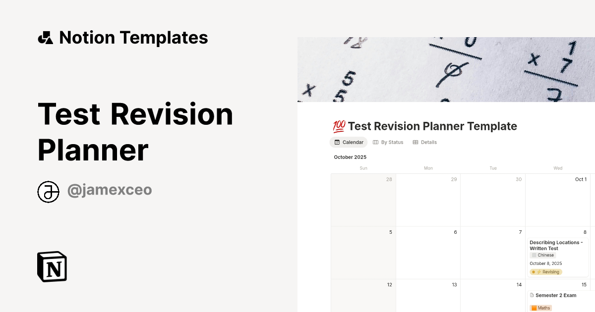 Test Revision Planner Template | Notion Marketplace