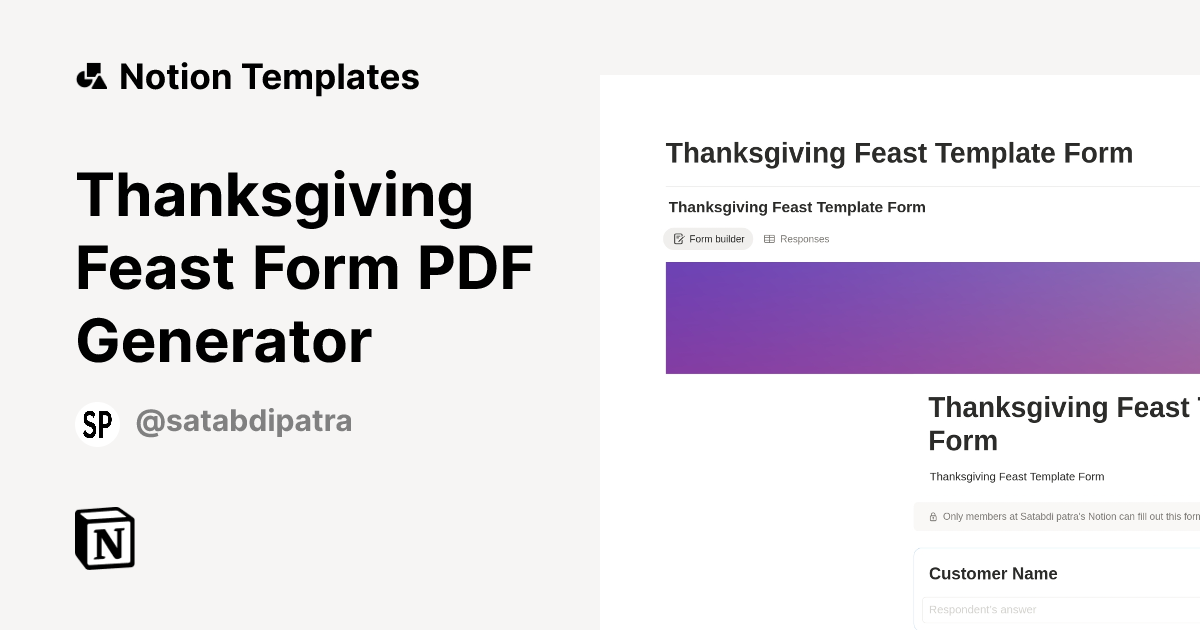 Thanksgiving Feast Form PDF Generator Template | Notion Marketplace