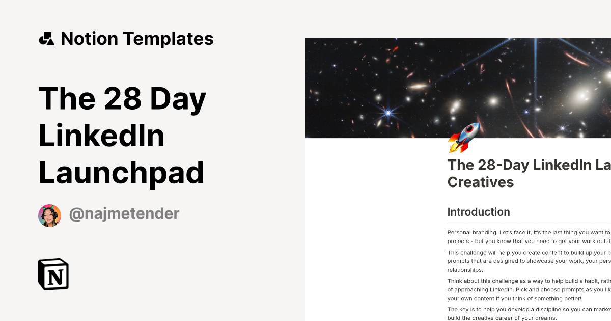 The 28 Day LinkedIn Launchpad Template by Najmah Salam | Notion Marketplace