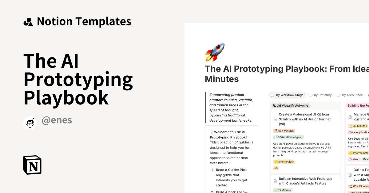 The AI Prototyping Playbook Template by Enes | Notion Marketplace