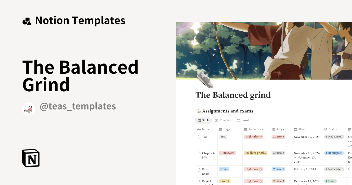 The Balanced Grind Template by Tea's Templates | Notion Marketplace