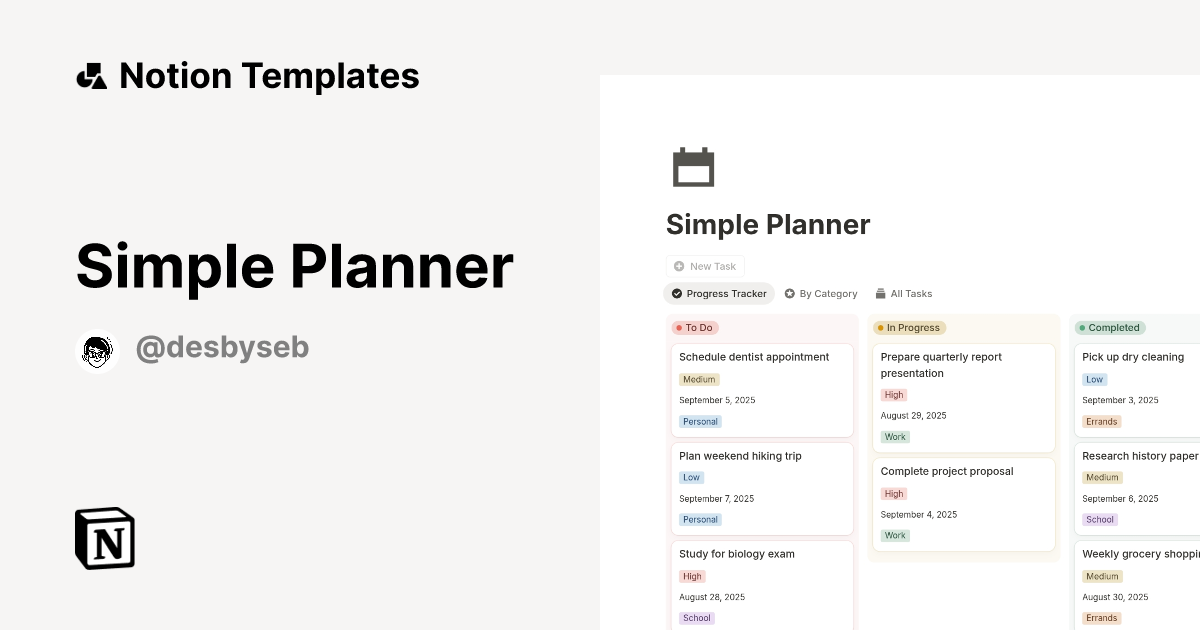 Simple Planner Template by desbyseb | Notion Marketplace