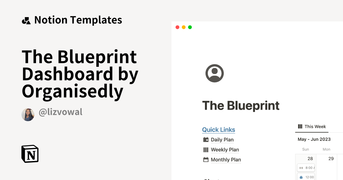 The Blueprint Dashboard by Organisedly Template | Notion Marketplace