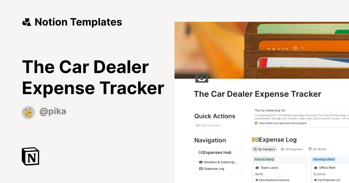 The Car Dealer Expense Tracker Template | Notion Marketplace