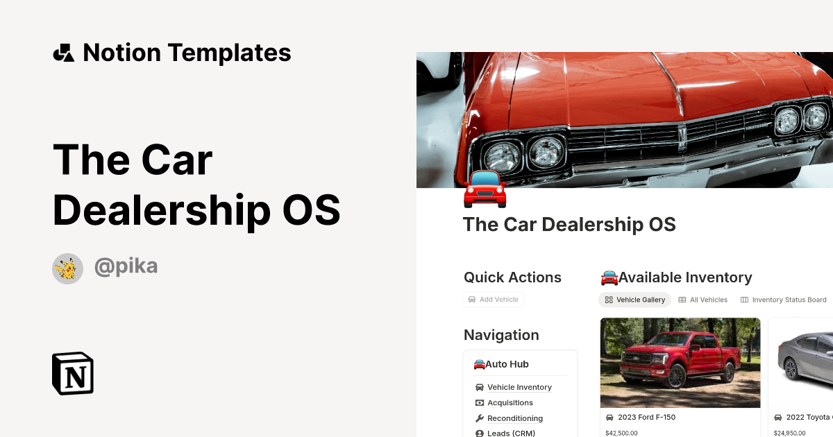 The Car Dealership OS Template by Pika | Notion Marketplace