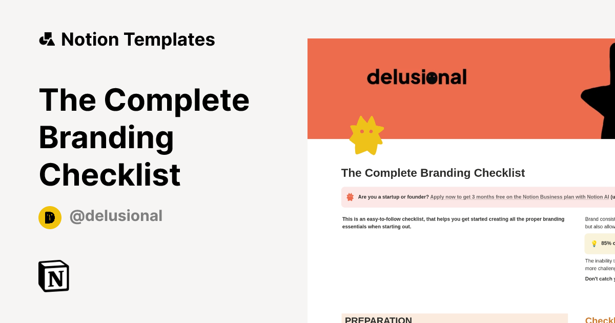 The Complete Branding Checklist Template by Delusional | Notion Marketplace