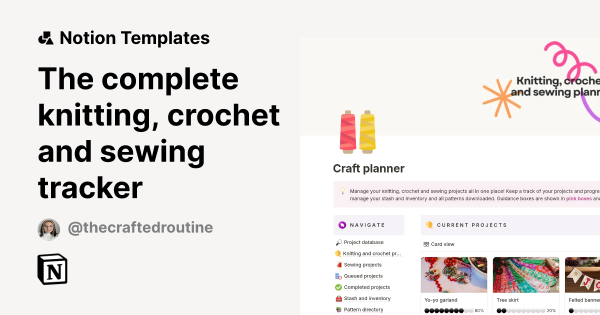 The complete knitting, crochet and sewing tracker Template by C Gallagher | Notion Marketplace