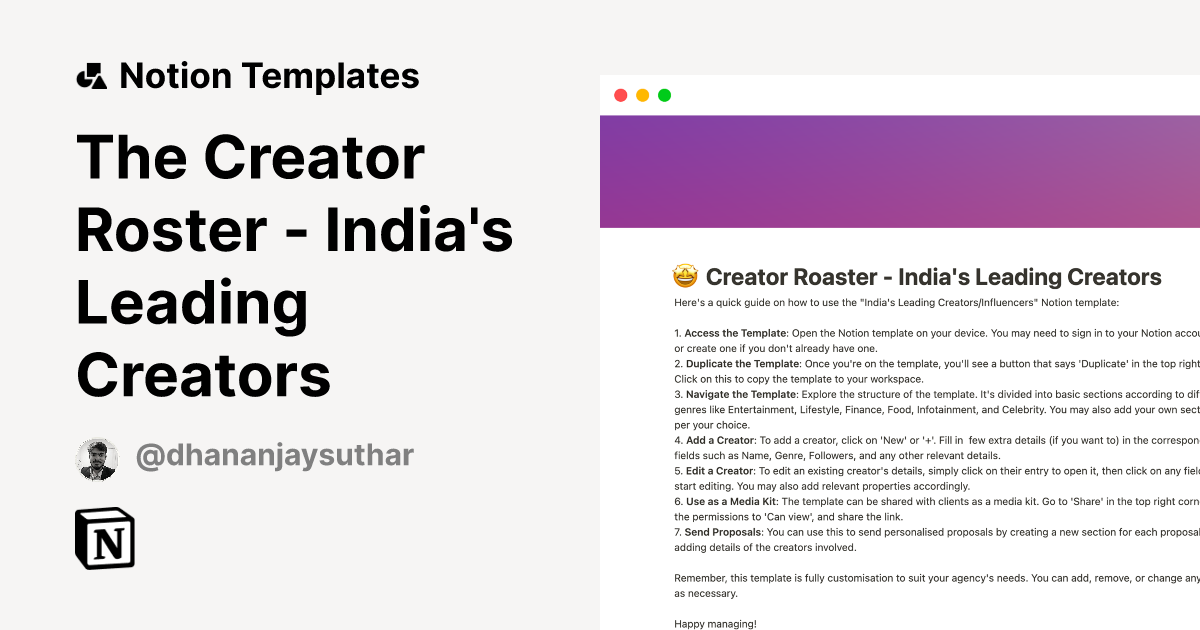 The Creator Roster - India's Leading Creators Template by Dhananjay ...