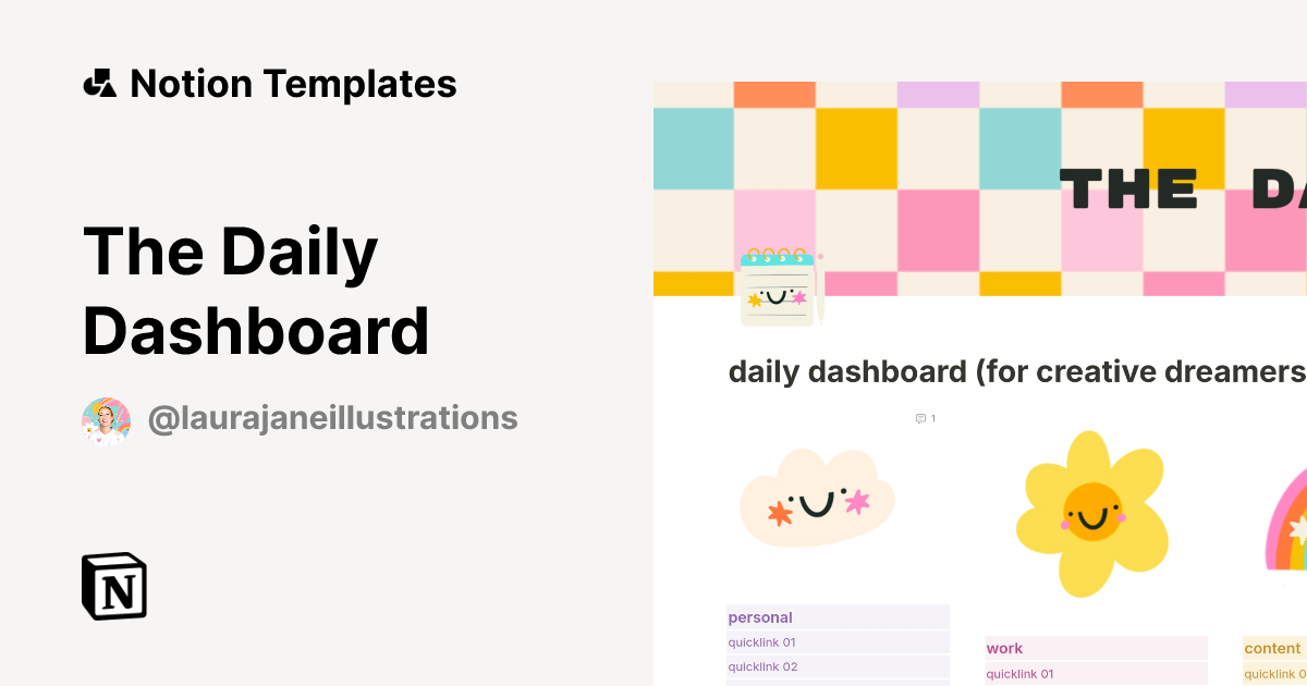 The Daily Dashboard Template by Laura Jane Illustrations | Notion ...