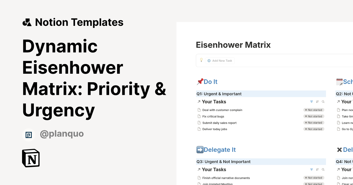 Dynamic Eisenhower Matrix: Priority & Urgency Template | Notion Marketplace