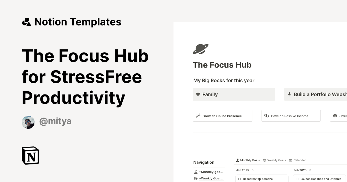 The Focus Hub for StressFree Productivity Template by Mitya | Notion Marketplace
