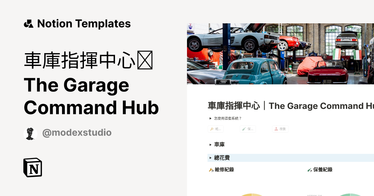 車庫指揮中心｜The Garage Command Hub Template by Modex Studio | Notion Marketplace