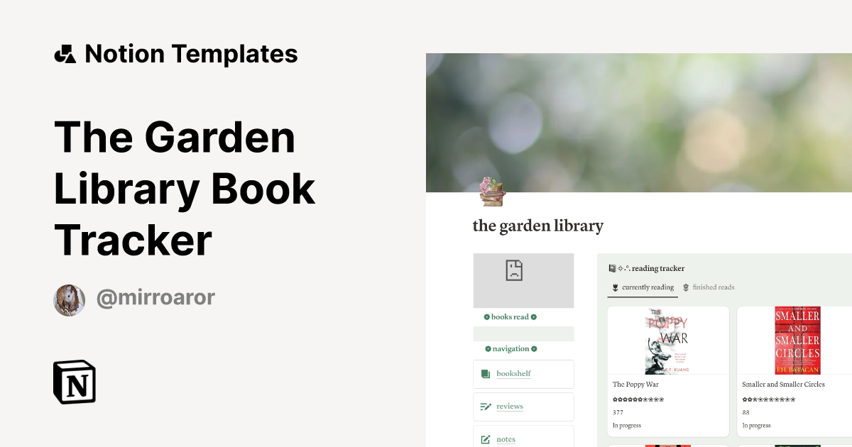 The Garden Library Book Tracker Template by mirroaror | Notion Marketplace