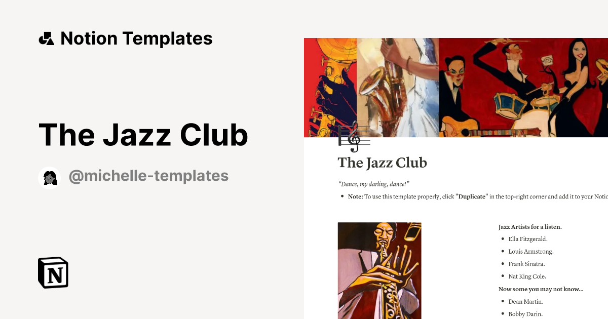 The Jazz Club Template by Michelle.Templates | Notion Marketplace