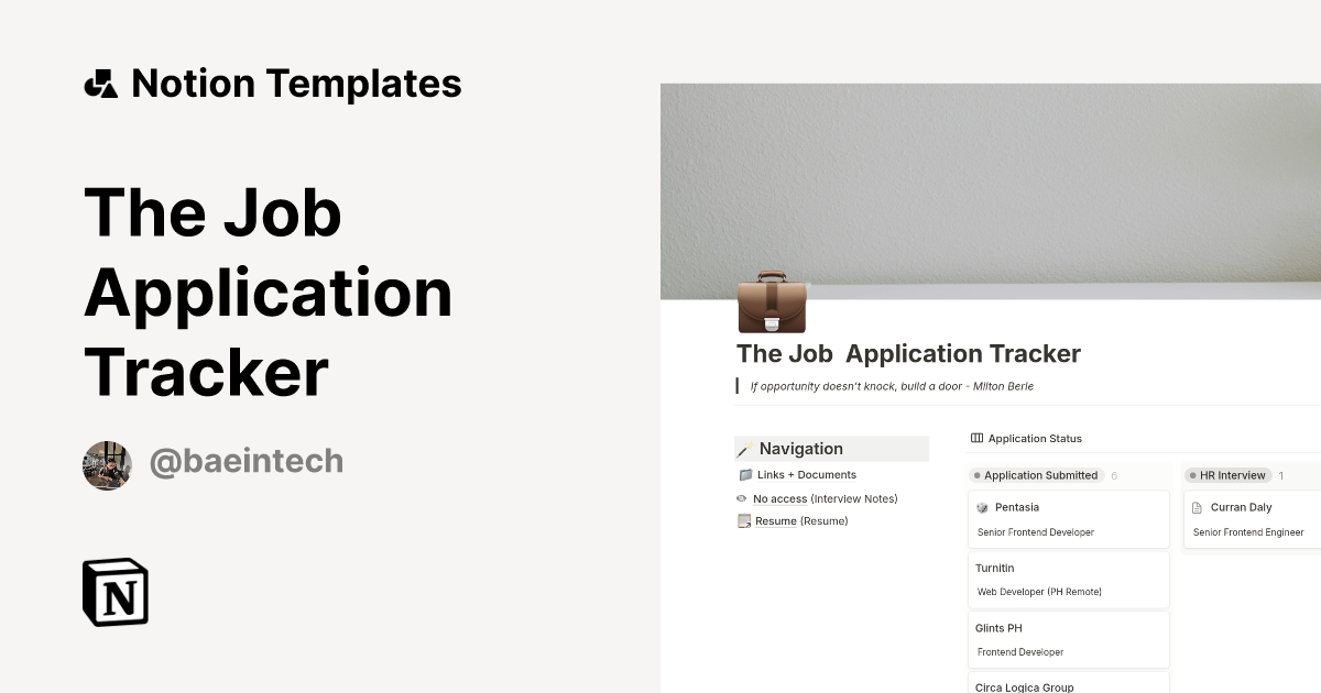 The Job Application Tracker Template by Bey | Notion Marketplace