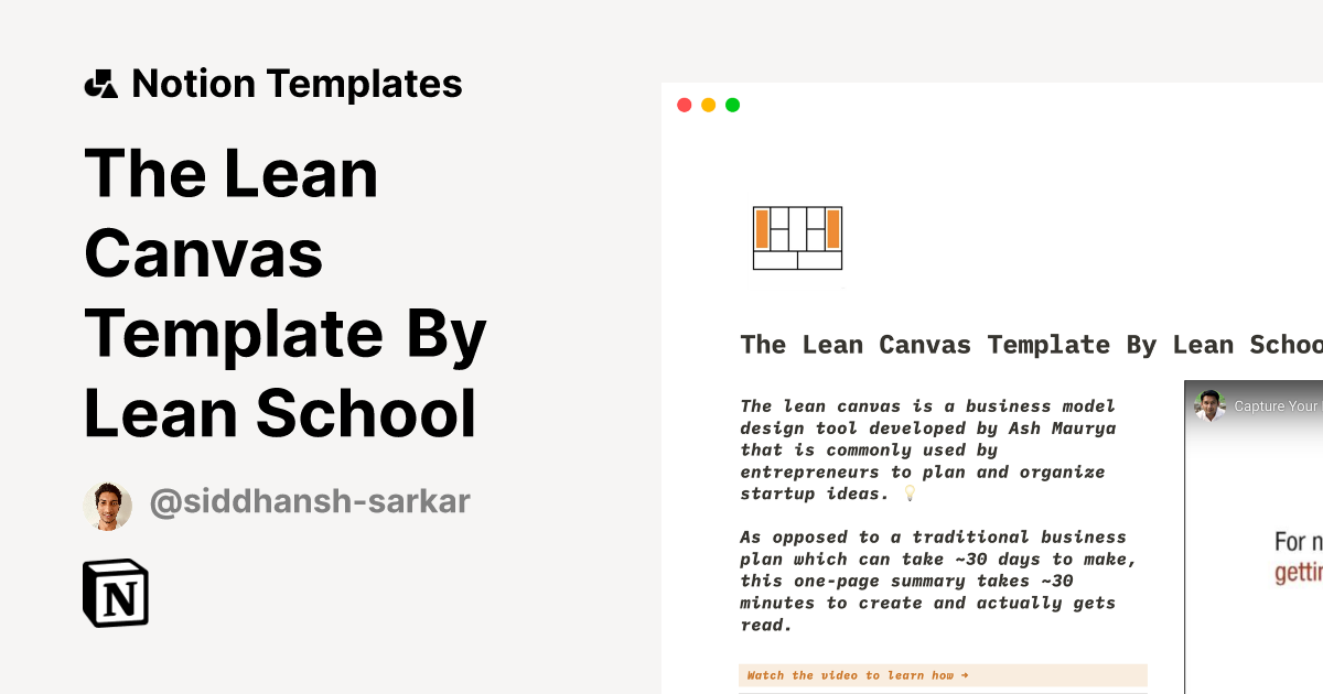 The Lean Canvas Template By Lean School Template | Notion Marketplace