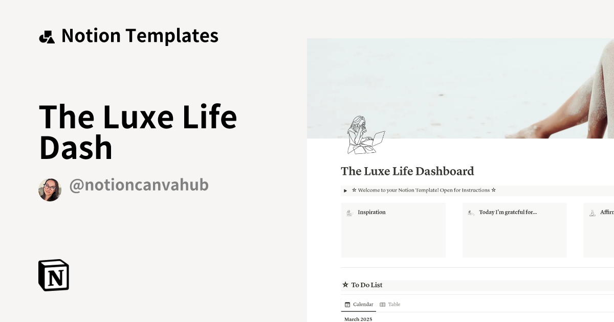 The Luxe Life Dash Template by N&C Templates Hub | Notion Marketplace