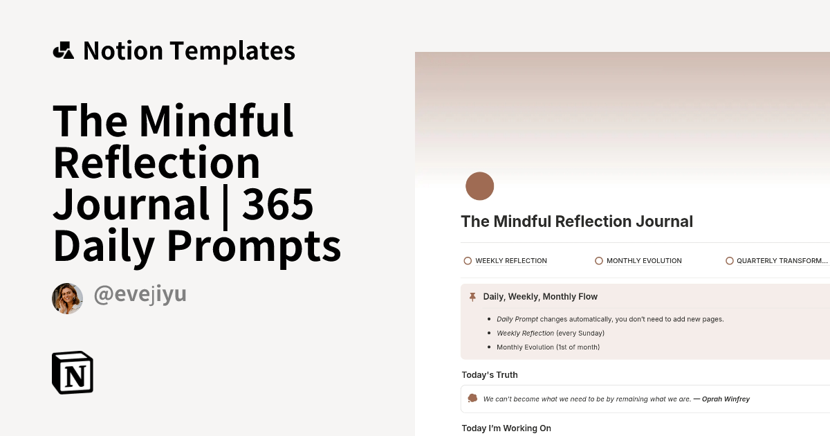 The Mindful Reflection Journal | 365 Daily Prompts Template | Notion ...