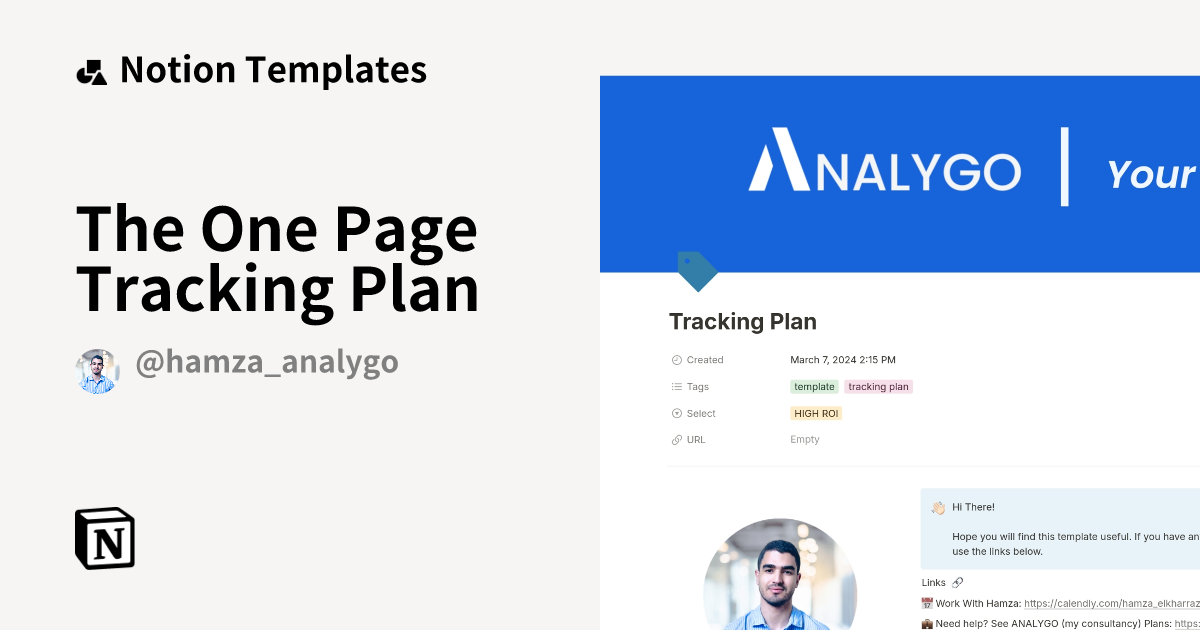 The One Page Tracking Plan Template by Hamza El Kharraz | Notion ...