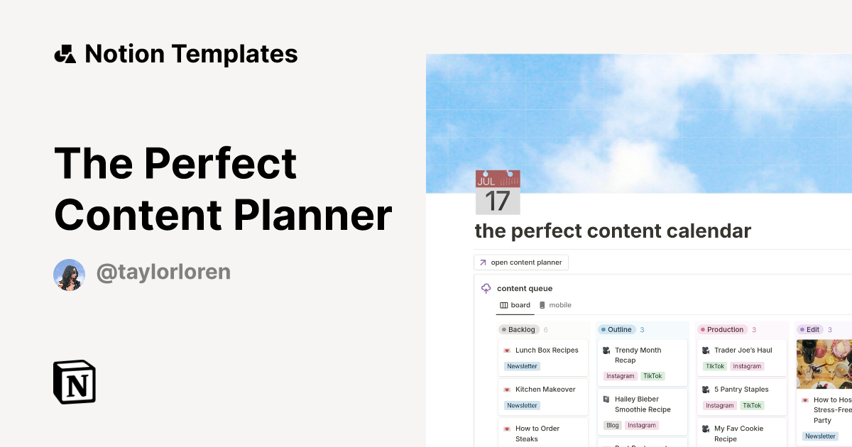 The Perfect Content Planner Template by Taylor Loren | Notion Marketplace