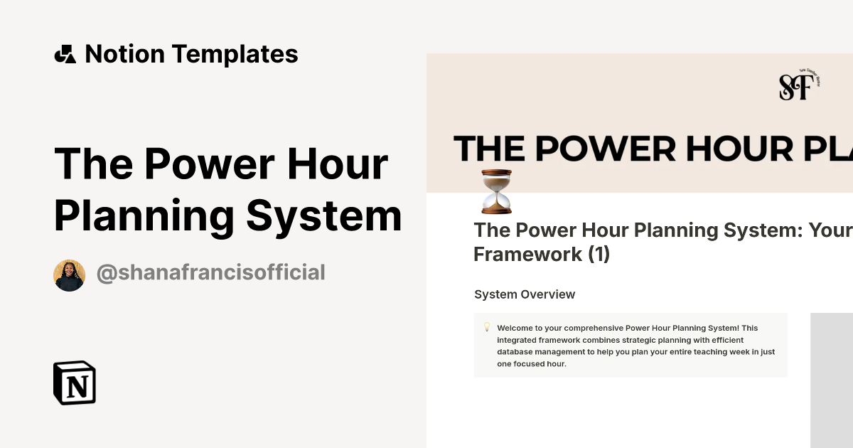 The Power Hour Planning System Template by Shana Francis Mentoring and ...