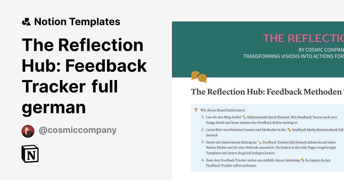 The Reflection Hub: Feedback Tracker full german Template | Notion ...