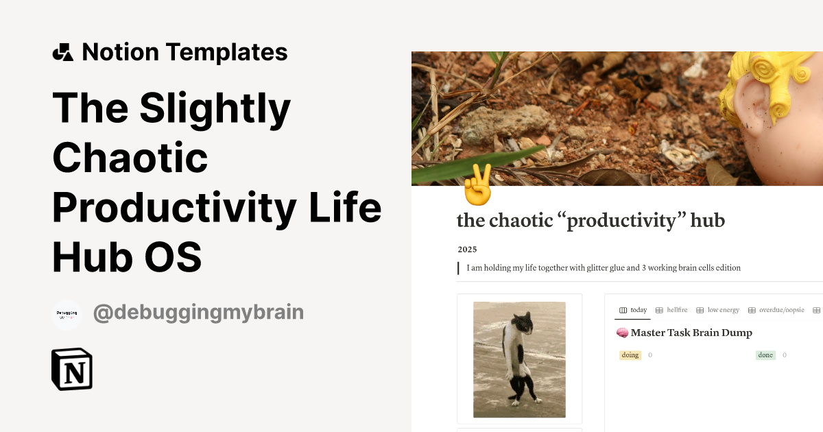 The Slightly Chaotic Productivity Life Hub OS Template by Debugging My Brain | Notion Marketplace