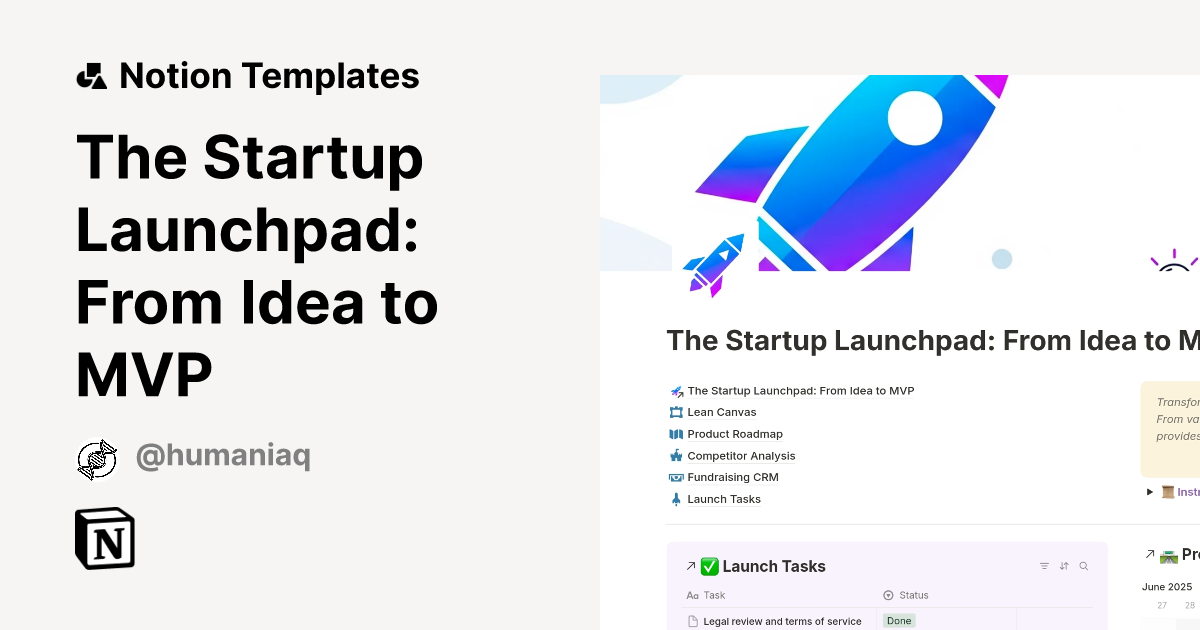 The Startup Launchpad: From Idea to MVP Template by Humaniaq | Notion Marketplace