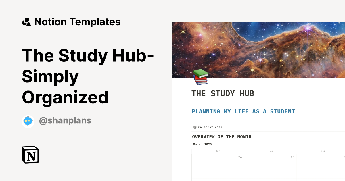 The Study Hub- Simply Organized Template | Notion Marketplace