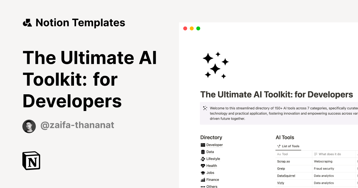The Ultimate AI Toolkit: for Developers Template | Notion Marketplace