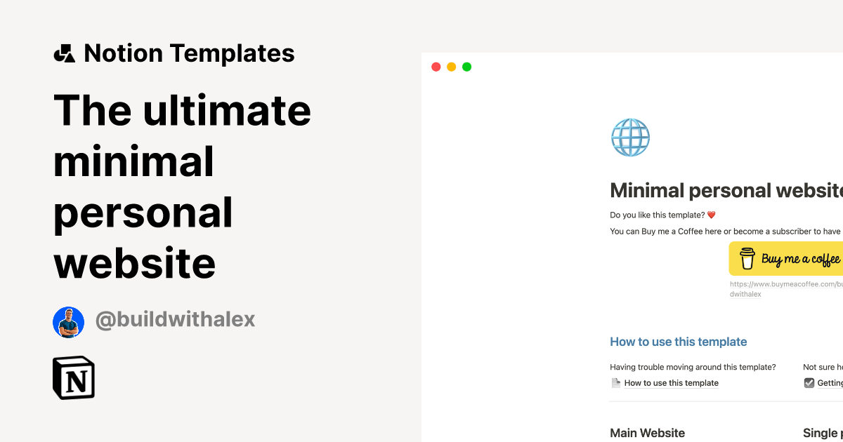The ultimate minimal personal website Template | Notion Marketplace
