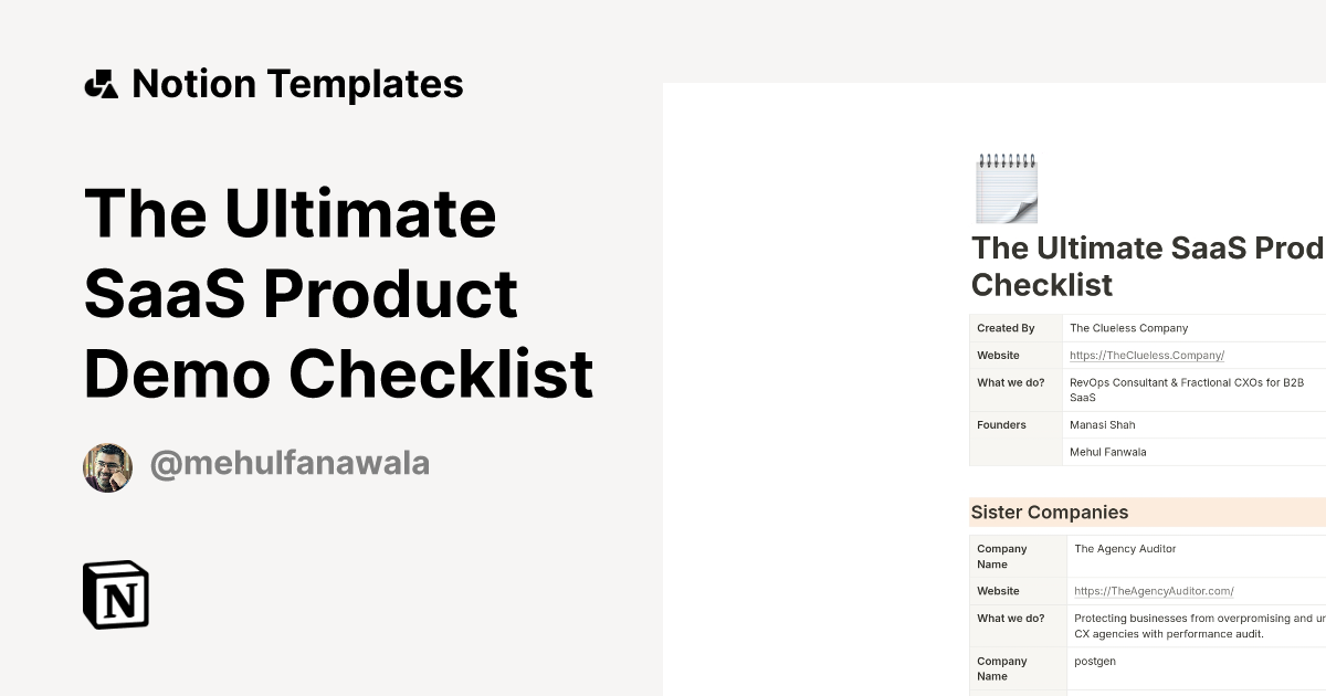 The Ultimate SaaS Product Demo Checklist Template | Notion Marketplace