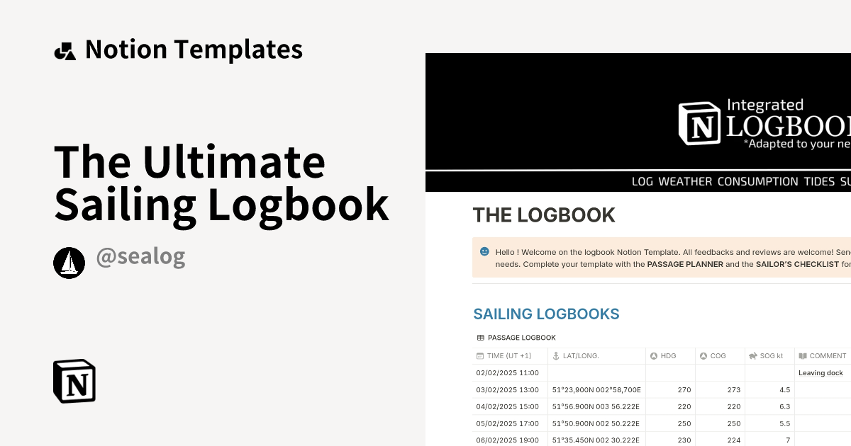 The Ultimate Sailing Logbook Template by SEALOG | Notion Marketplace