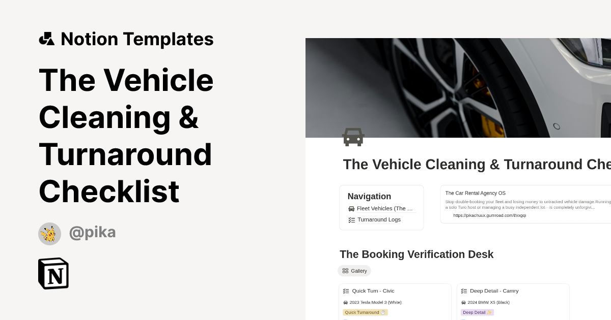The Vehicle Cleaning & Turnaround Checklist Template by Pika | Notion ...