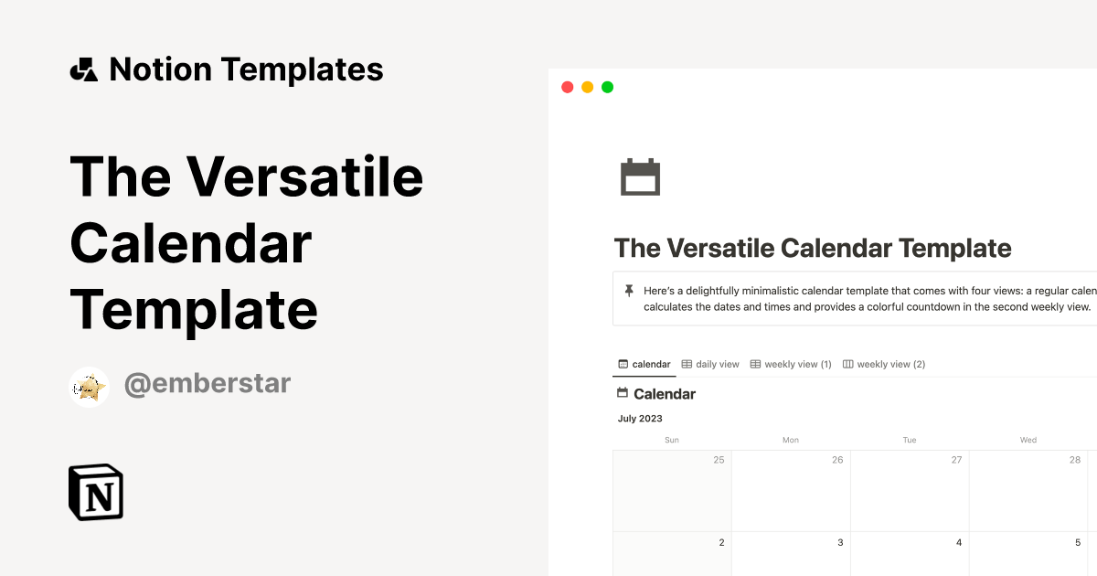 The Versatile Calendar Template Template by Emberstar | Notion Marketplace