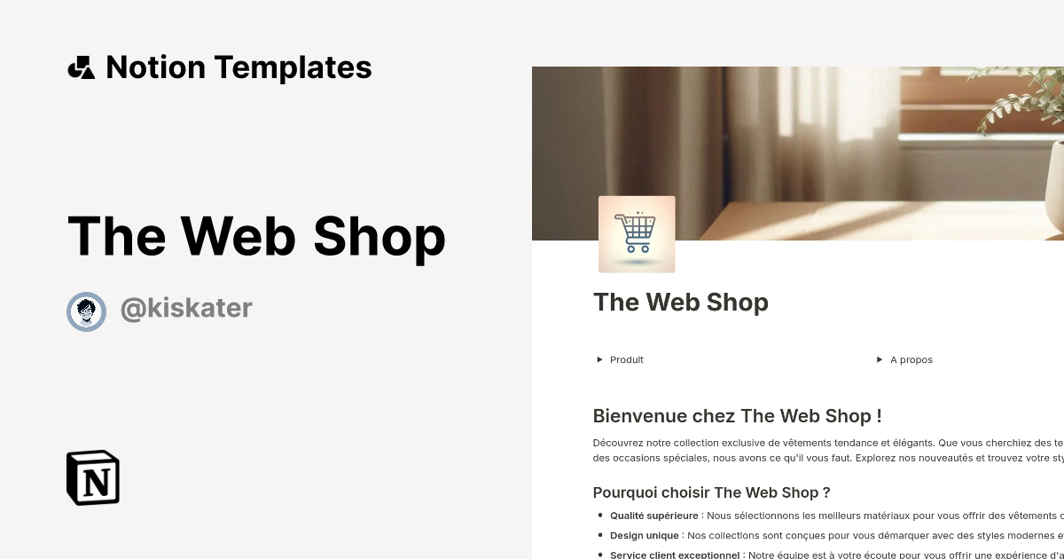 The Web Shop Template by Kiskater | Notion Marketplace